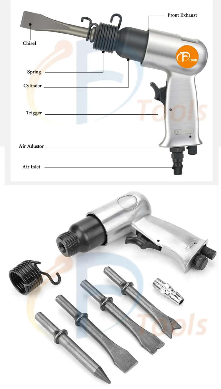 Heavy Duty 190mm Pneumatic Hammer with Chisel Bits Tool Kit