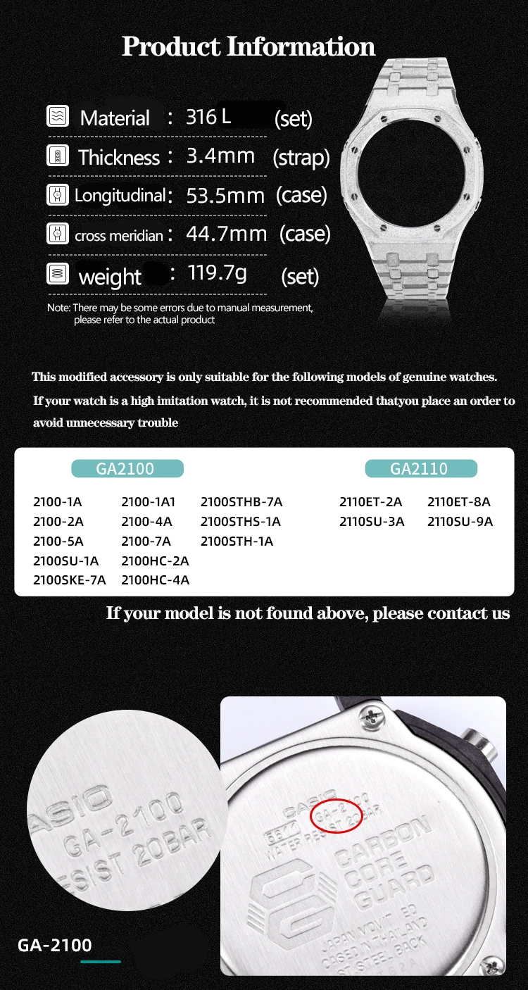 4th Gen Mod Gshock Ga2100 Metal Rubber Watch Band 316l Stainless Steel ...