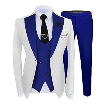Two-color Men Suits 3 Pieces Tailored Best Man Groom Wedding Tuxedo ...