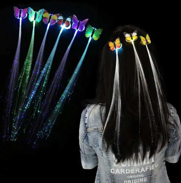 Colorful Fiber Optic Butterfly Light LED Hair Braids Clip Hair Glowing ...