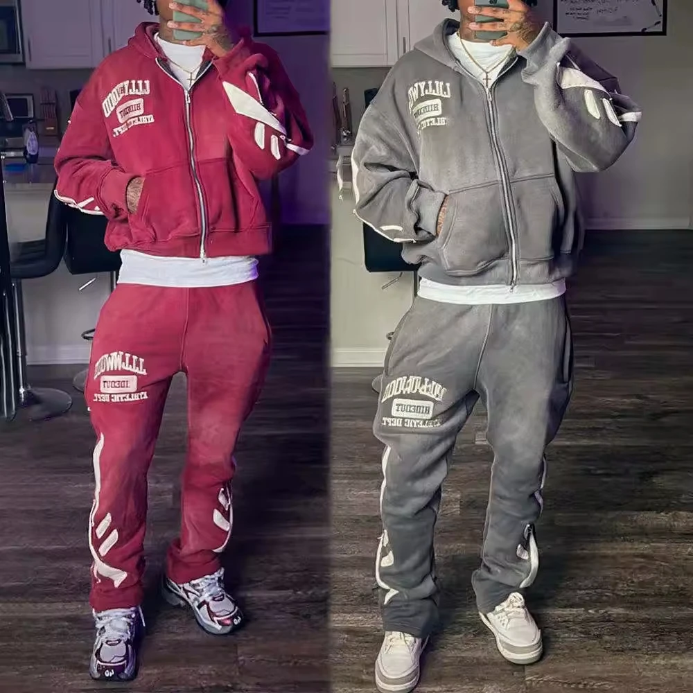 Custom Sweat Suit - Distressed Embroidery Baggy Jogging Set