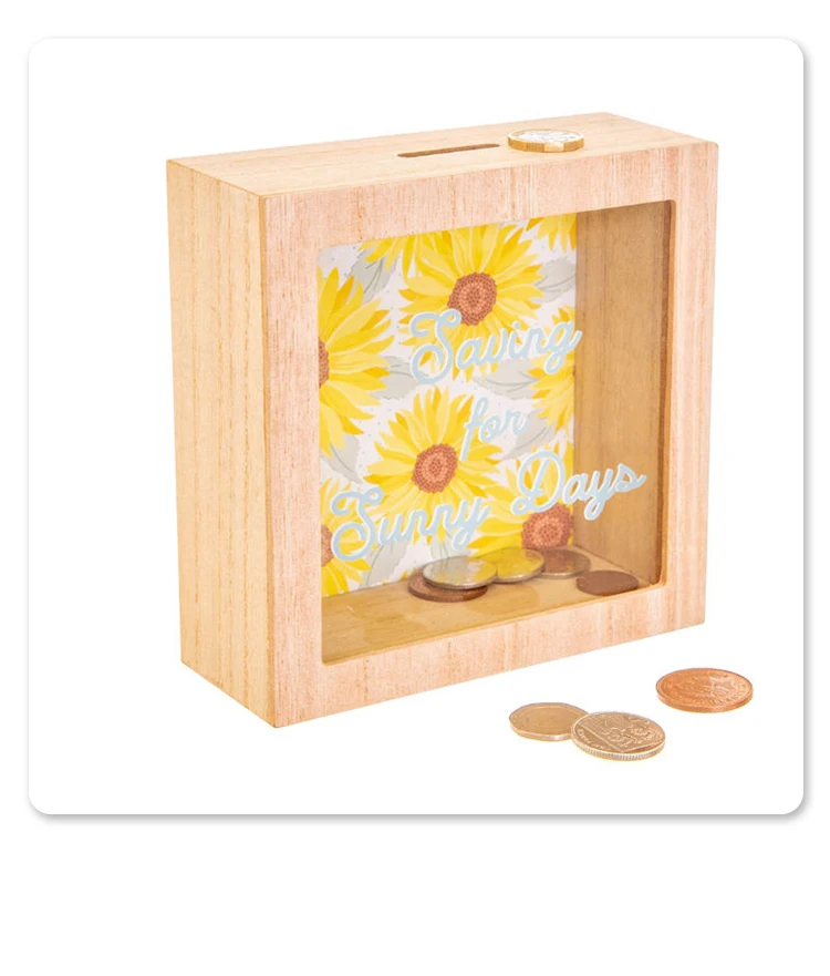 Plain Wood Glitter Glass Shadow Box Money Box Piggy Bank Photo Frame ...