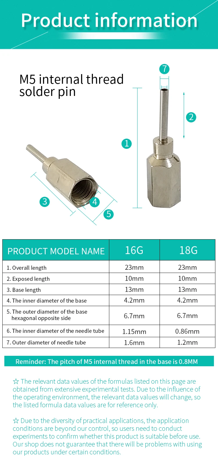 Internal Thread Solder Needle All Metal Needle 16g/18g Pipe Length 8 ...