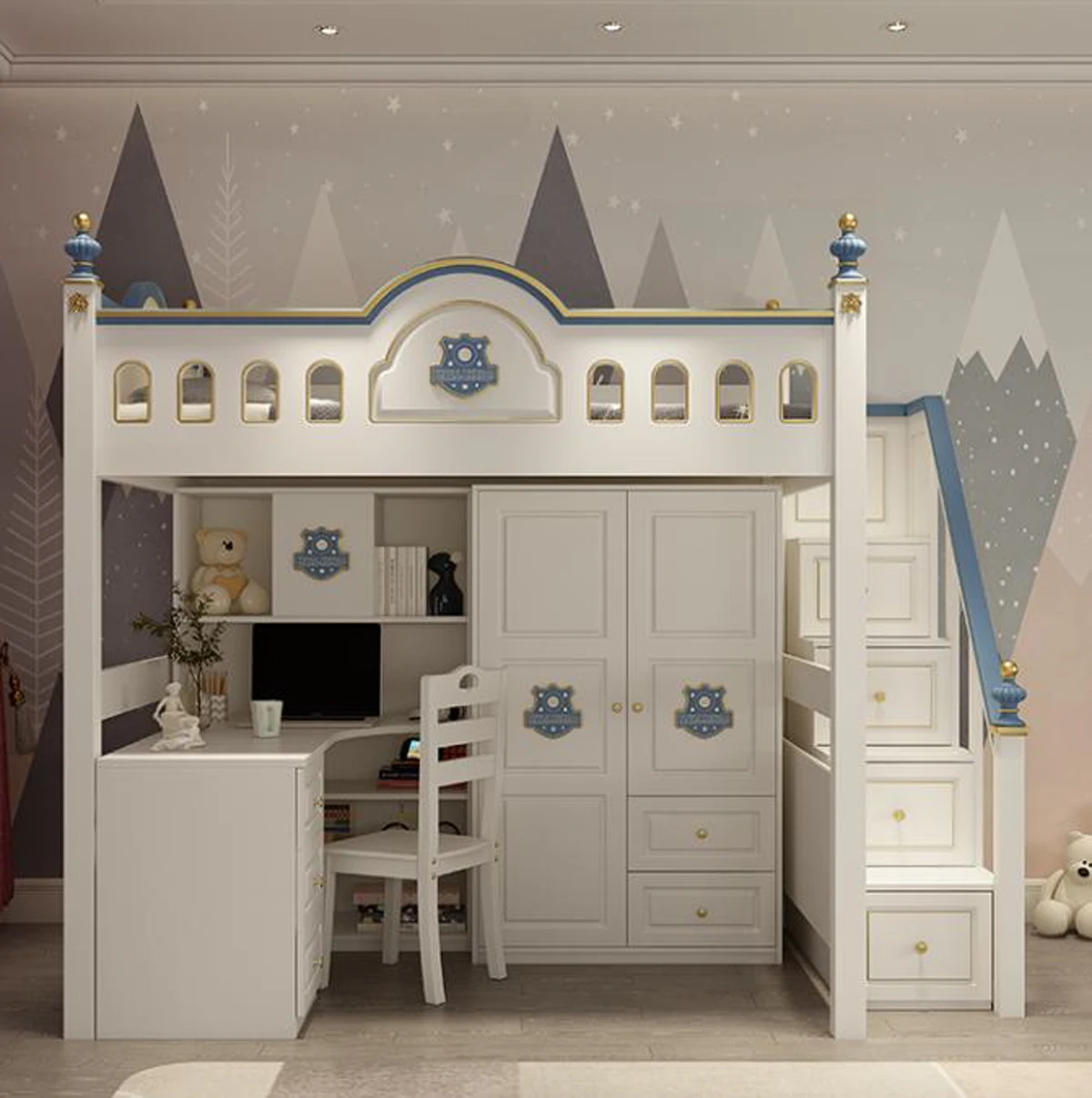 Modern Pink Loft Bunk Bed for Girls with Slide & Storage - Stylish Kids ...