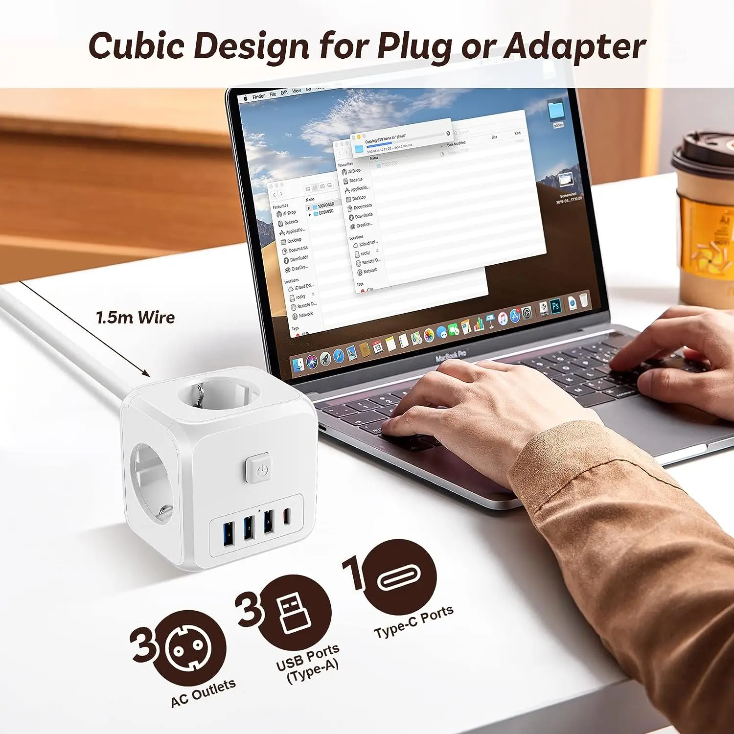 7in1 PD35W 16A 4000W 100-250V Cube Wall Socket EU USB Europe Plug for 3 ...