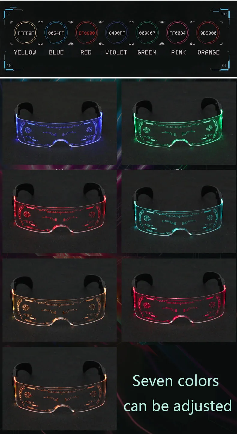 Nicroo El Wire Neon Led Glasses Light Up Glasses Dj Foldable Halloween ...