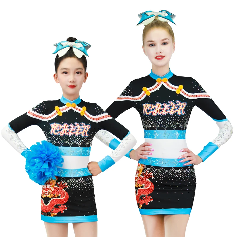 Personalized School Girls Blue Cheerleading Uniforms Kids Cheerleading ...