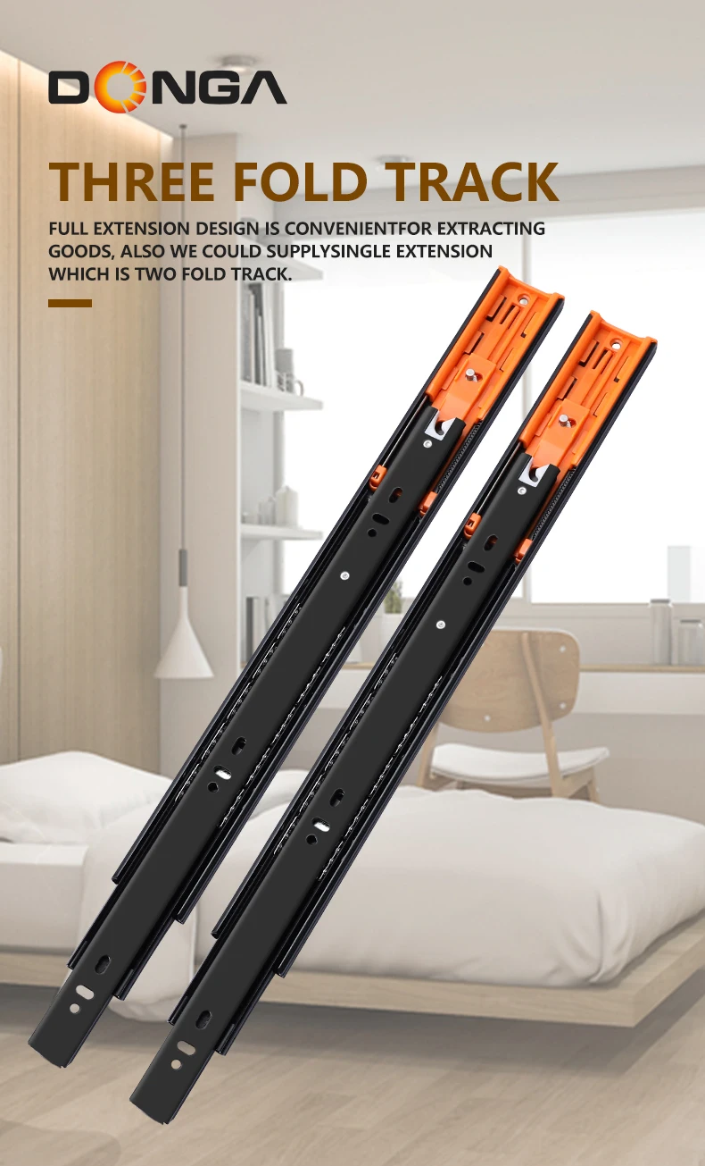 Soft Closing Kitchen Cabinet Ball Bearing Rail 45mm Cold-rolled Steel 3 ...