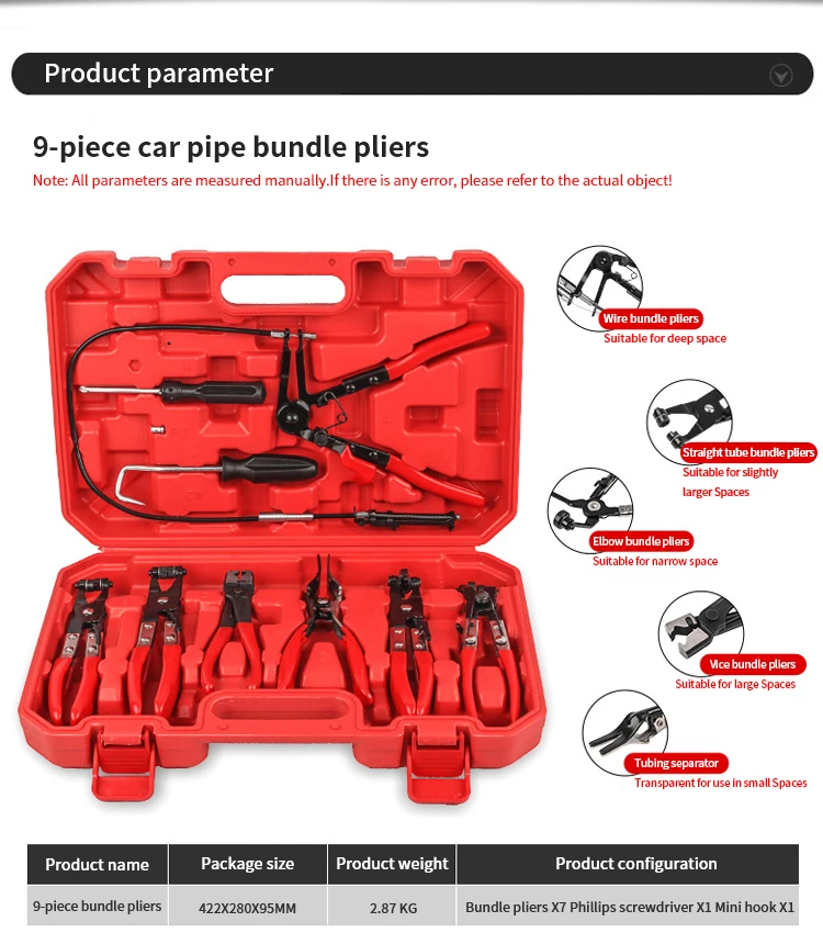 9pcs Spring Loaded Car Repair Hose Clamp Pliers Set Wire Long Reach ...
