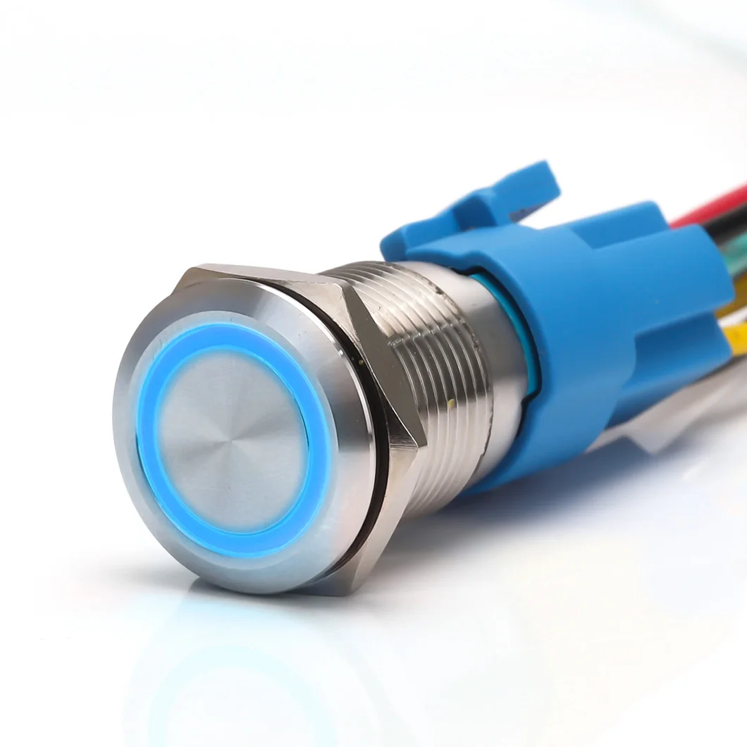 Metal Tri-Color LED Flat Round Head Button - IP65 Momentary Switch