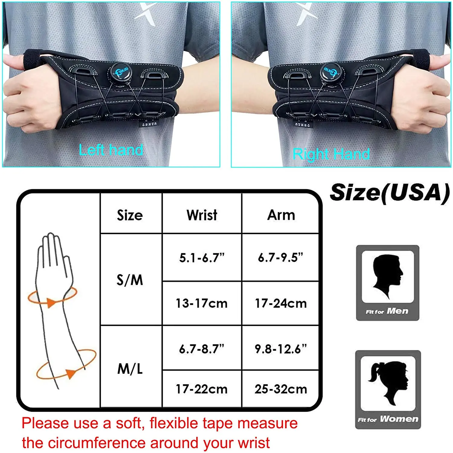 HKJD Adjustable Medical Hand Thumb Wrist Brace Support Splint Rotary ...