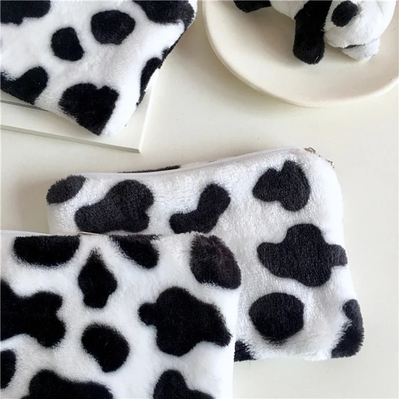 Cute Girl Plush Cow Print Coin Purse Mobile Phone Bag Mini Key Card ...
