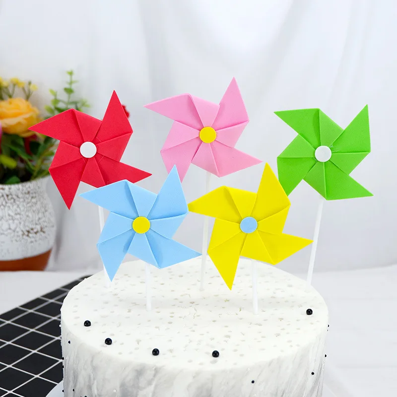 Hot Selling Finished Windmill Cake Decoration Eva Windmill Flag Dessert ...