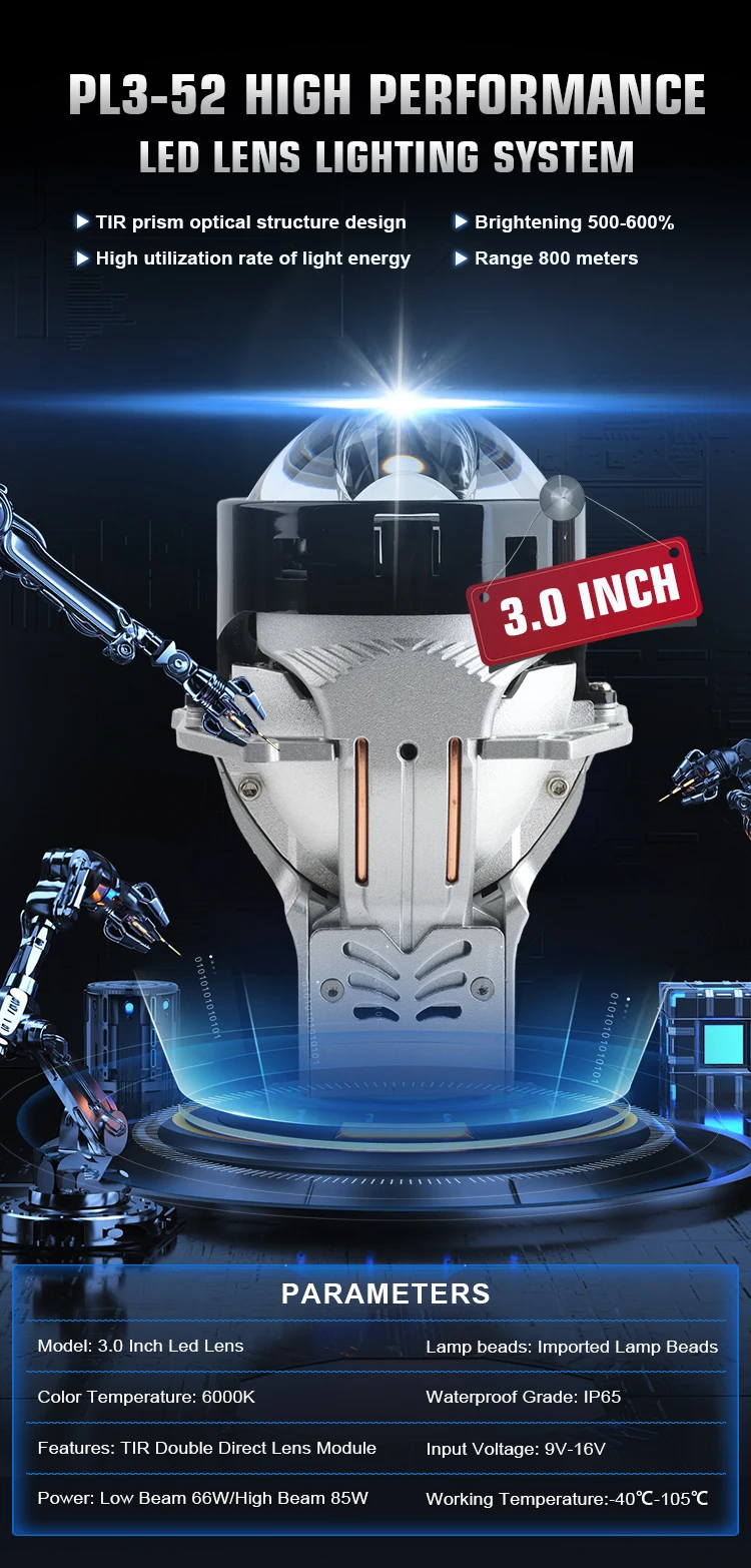 Bi-LED Auto LED Lamp 170W 6500K High Low Beam Dual Laser Biled ...