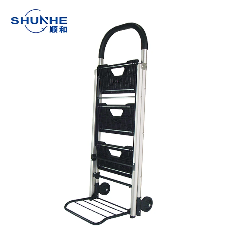 Collapsible 3 Steps Ladder 2-in-1 Hand Cart With Folding Two Wheels Fw ...