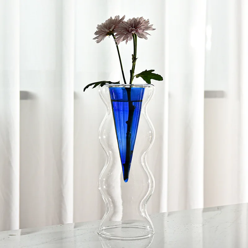 Nordic Creative Colored Glass Small Vase Double-layer Transparent Vase ...