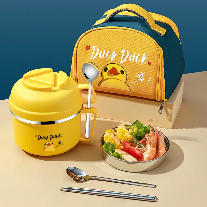 304 Stainless Steel Round Yellow Duck Lunch Box Snack Cup Double Layer ...