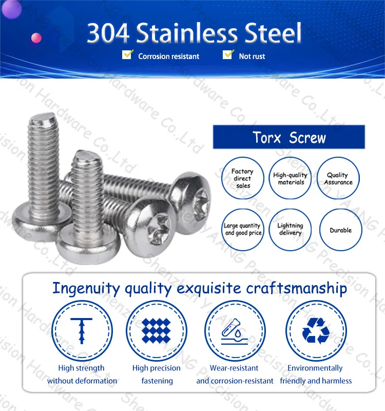 High Quality M4 SUS304 Torx Screw T20 Hexalobular Socket Pan Head Screws