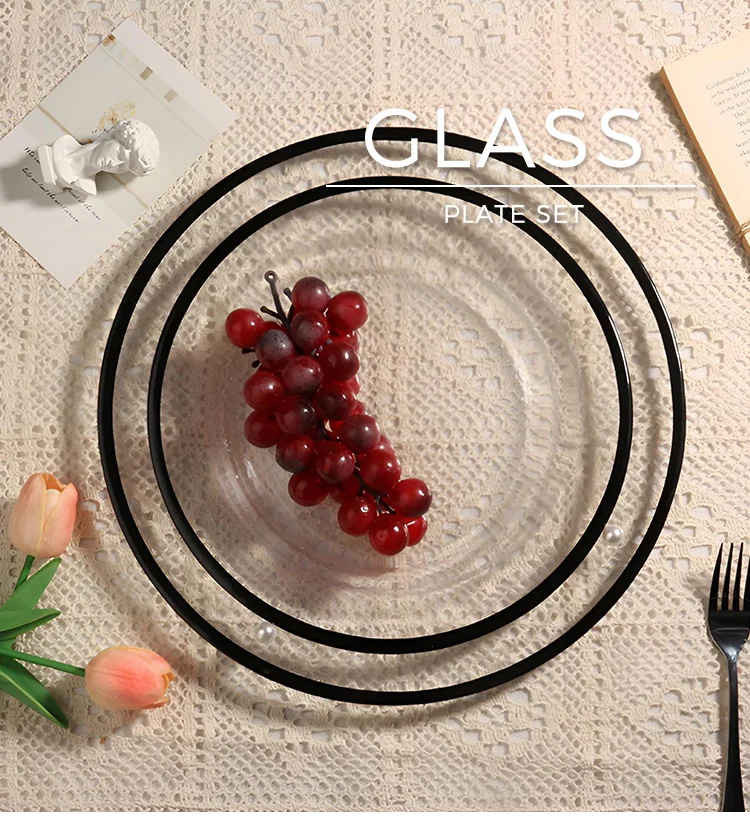 Hot Glass Plate Charger Tableware Transparent Round Golden Silver Rose ...
