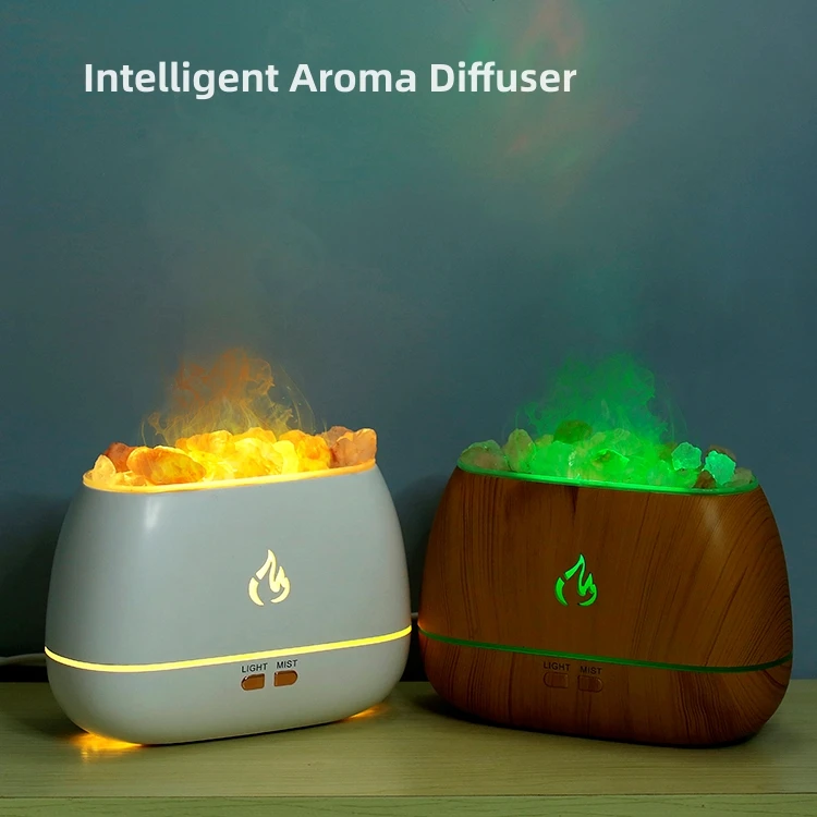 Customize Logo Desktop Flame Essential Oil Aroma Diffuser Dual 3d Flame Crystal Salt Stone ...