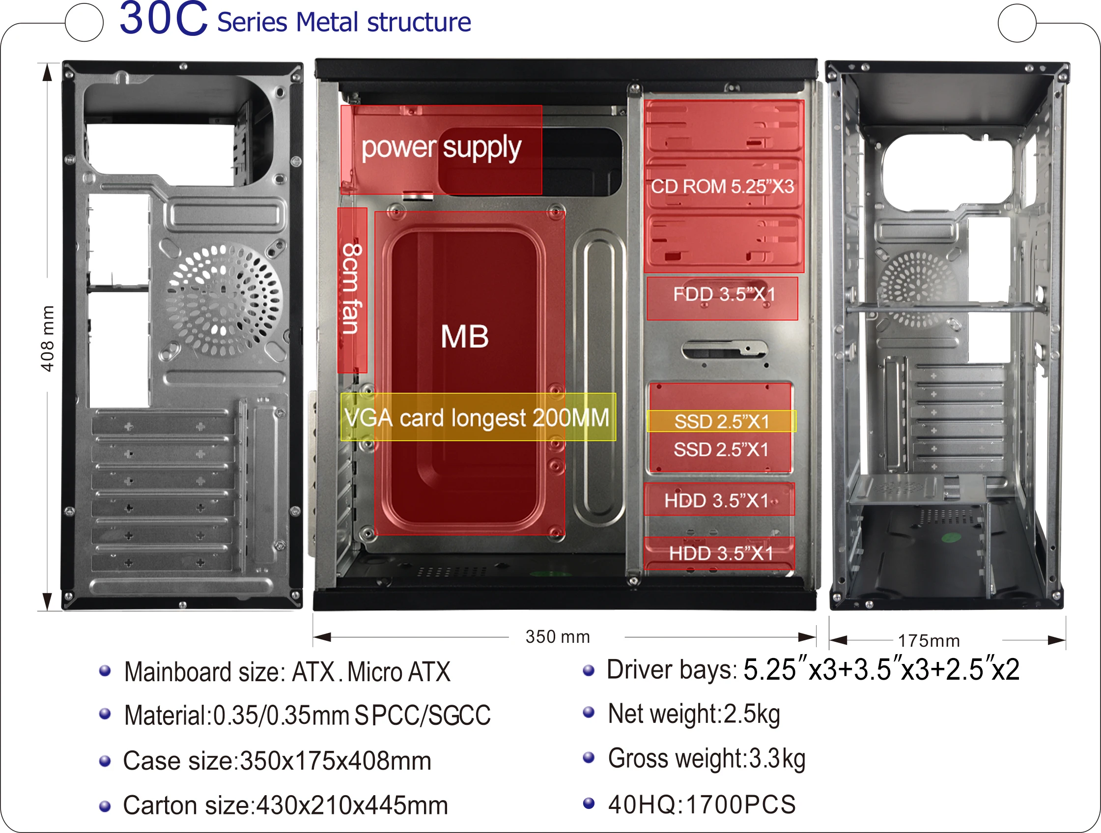 Oem Atx Case For Pc Custom Computer Parts Gaming Desktop Table Office ...