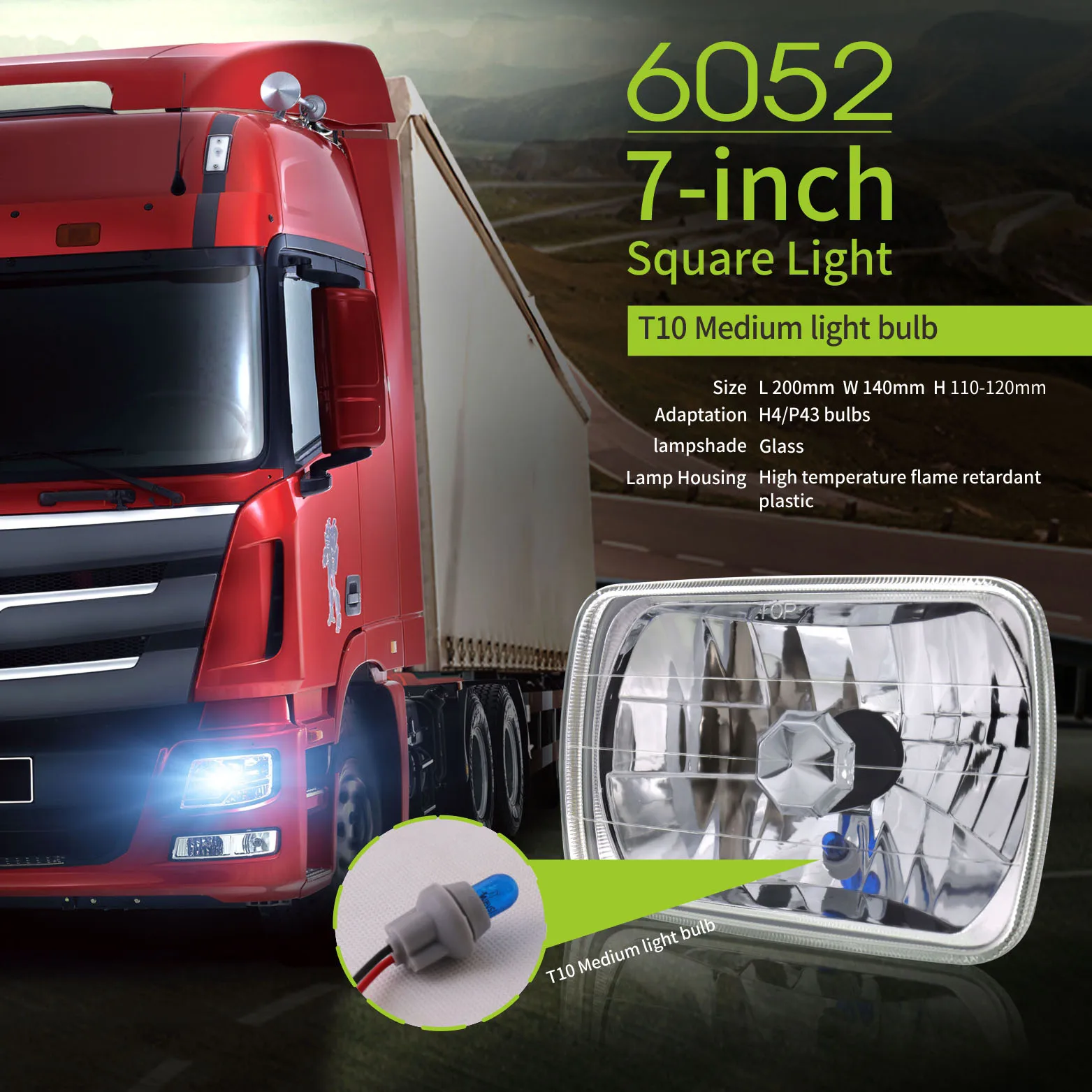 Wholesale 6052 Square Headlights - Cool White, H4/P43