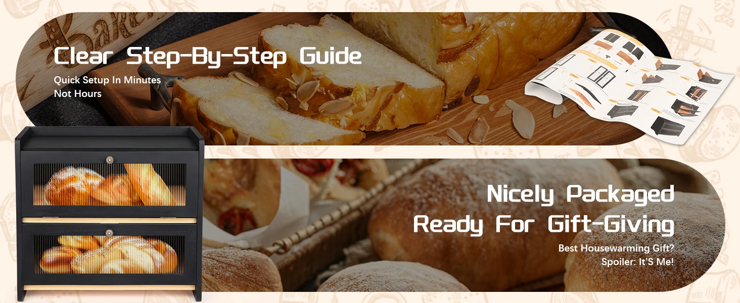 For Countertop, Black Bread Boxes for Kitchen Counter Organizer Decor ...