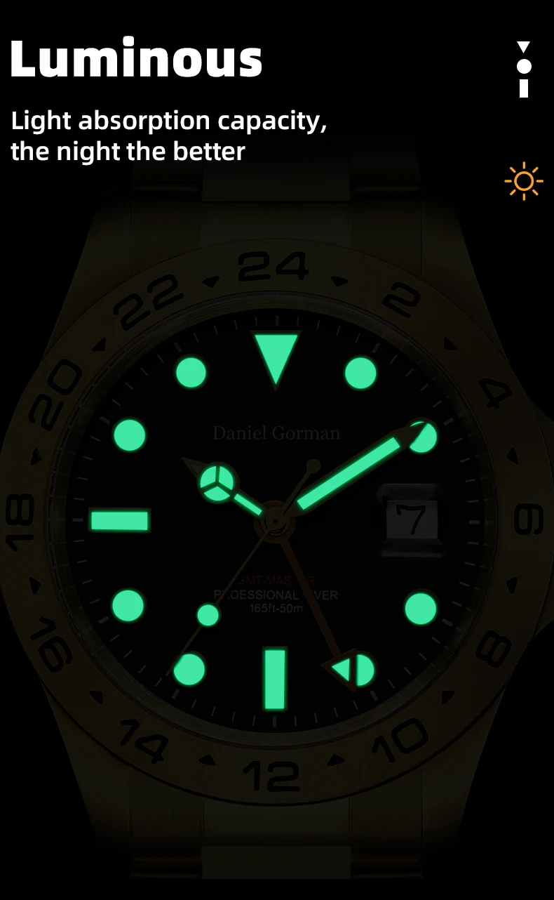 Daniel Gorman 50m Waterproof Luminous Stainless Steel Strap Luxury ...