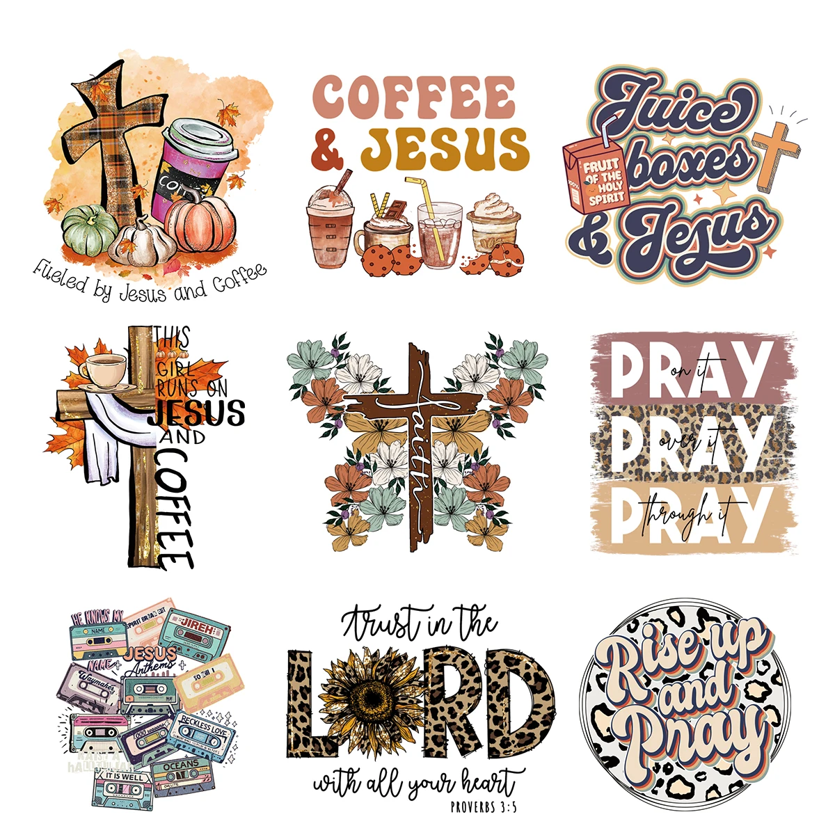 Factory Wholesale Custom Design Christian Jesus Coffee Dtf Uv Print Heat Transfer Stickers Vinyl ...