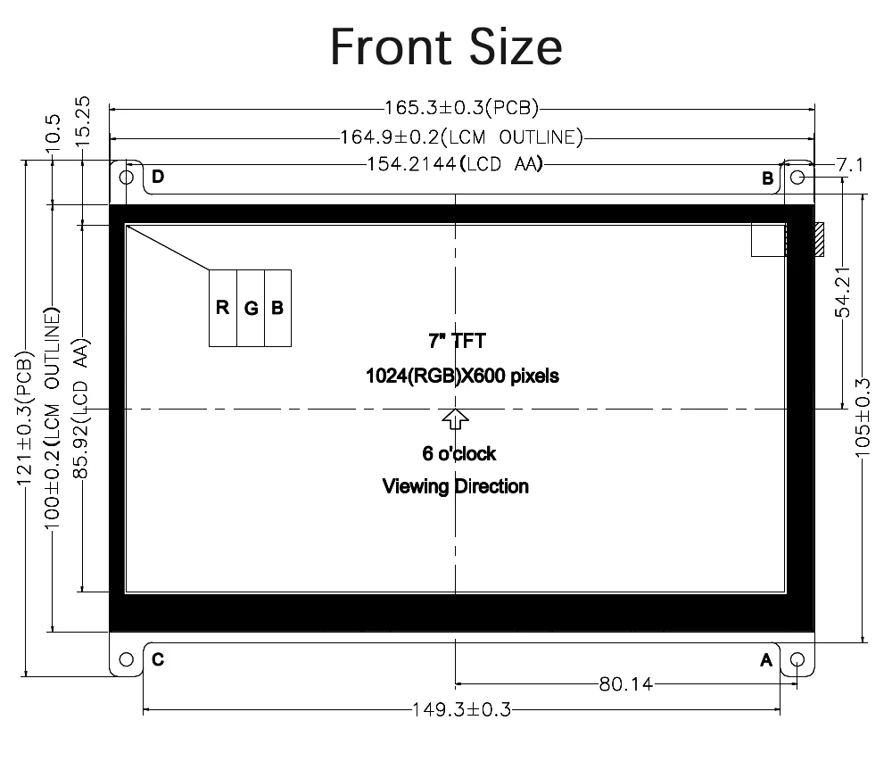 Raspberry Pi 7 Inch 1024x600 LCD Display Module - No Touch