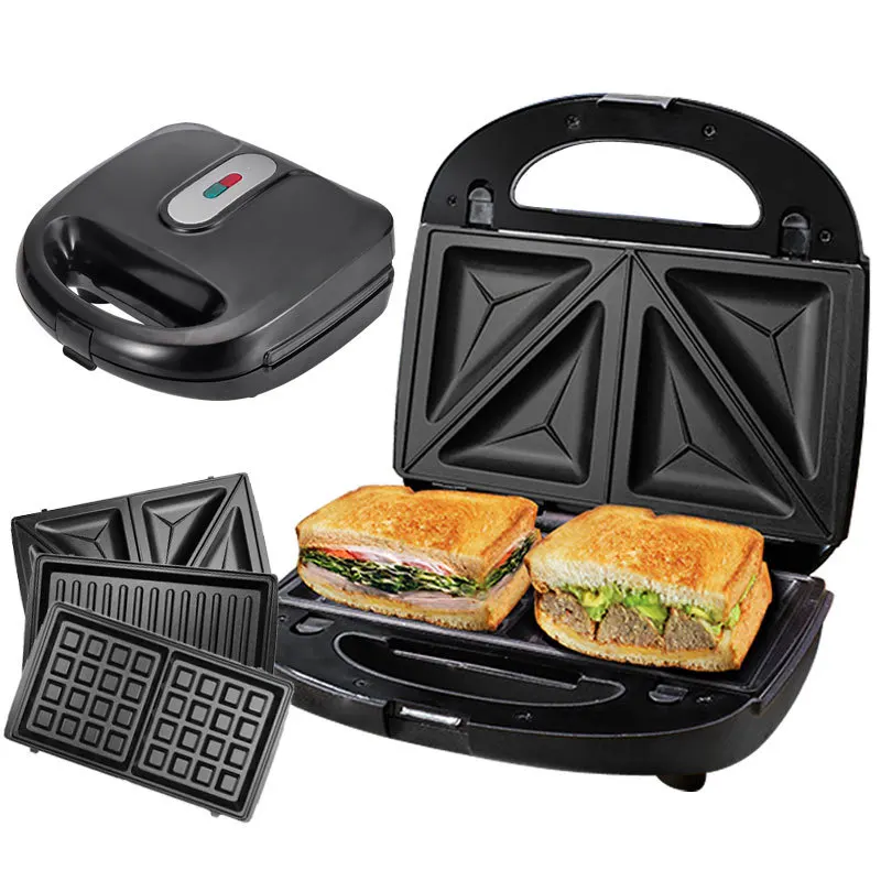 3 In 1 Interchangeable Triangle Grill Waffle Plate Non-stick 2 Slice ...