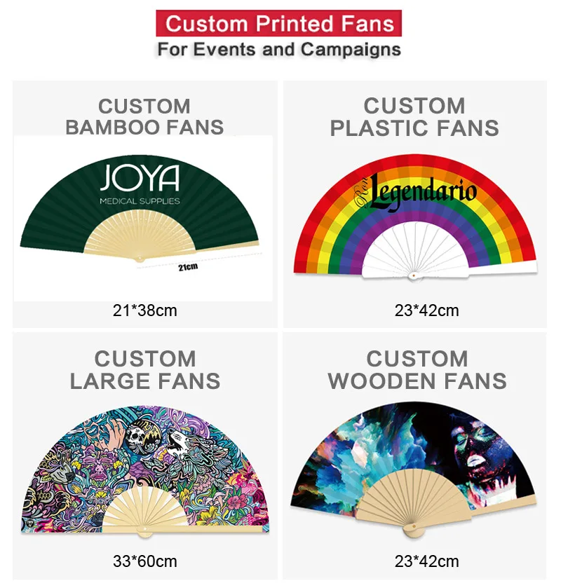 Custom Promotion 21cm 23cm 33cm Wood Bamboo Plastic Fans