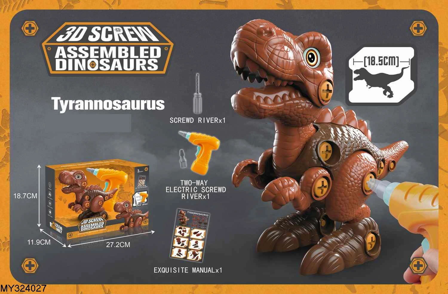 Plastic Electric Screwdriver Diy Dinosaur Tyrannosaurus Assemble Toys ...