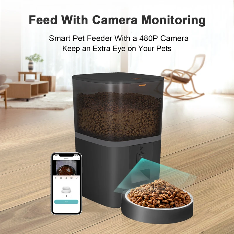 Oem 6l Wifi Smart Pet Feeder Camera Tuya App Control Single Double Bowl Cat Dog Food Dispenser ...