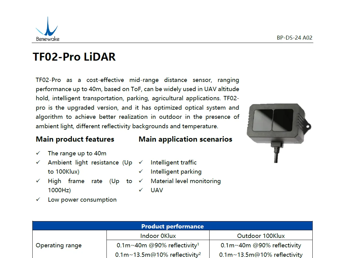 Benewake Tf02pro Lidar Sensor Module Ranging Lidar Laser Distance ...