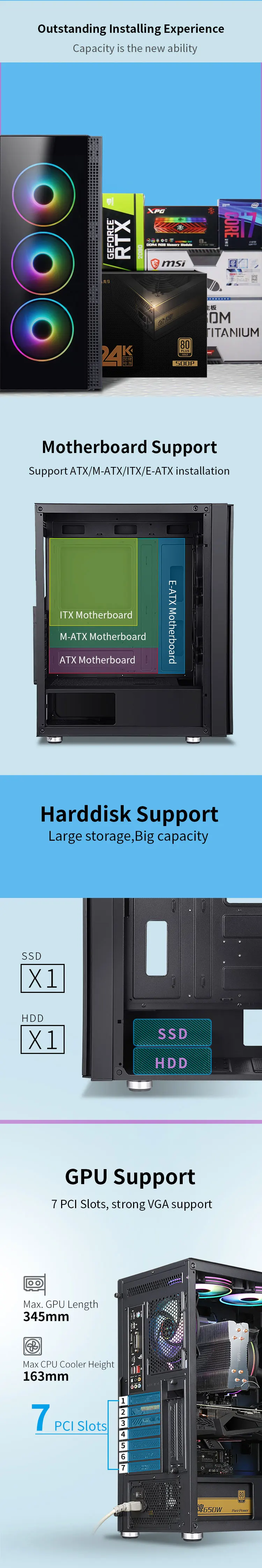 Atx Tower Gaming Pc Case Usb3.0 Mid Tower Computer Chassis With ...