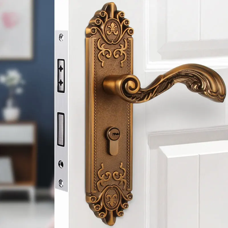European Luxury Carved Interior Door Lock Set Bedroom Study Quiet Zinc ...