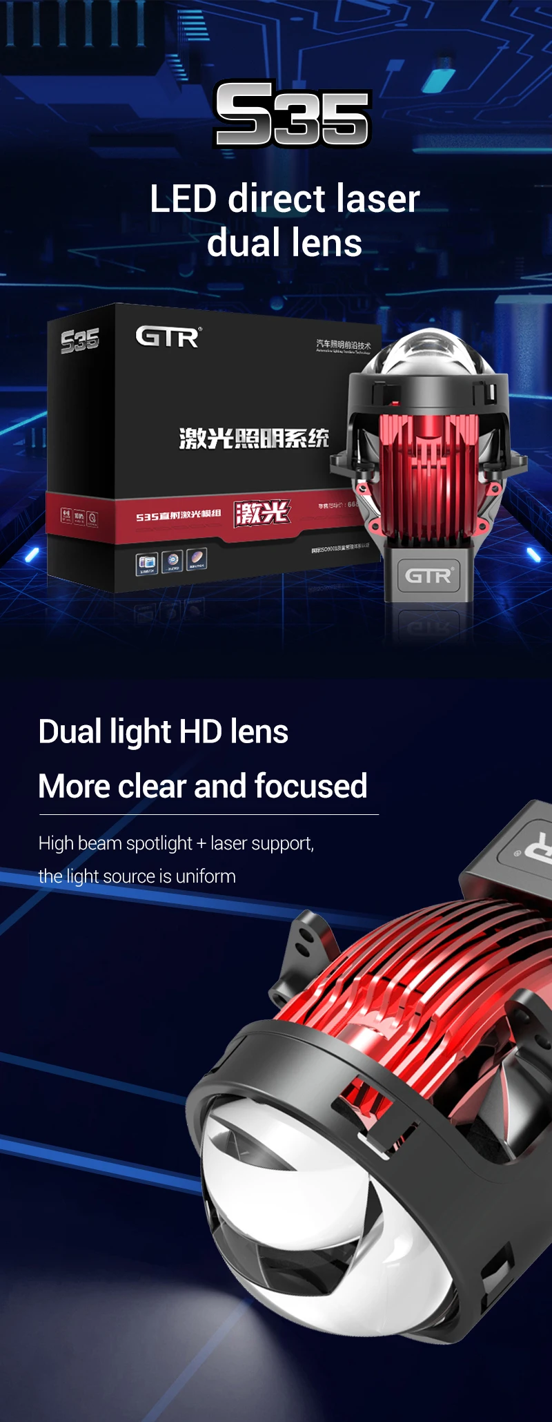 New Arrivals Laser S35 Bi Led Projector Lens Laser High Beam Headlight For Universal Car ...