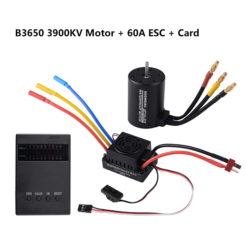 F540 3930kv 4370kv Waterproof Brushless Motor With 60a Esc Programming Card Heatsink Fan For 1/ ...