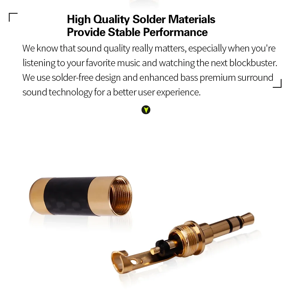 3.5mm Trs Connector 3 Pole Stereo Male Jack Black Carbon Fiber Gold ...