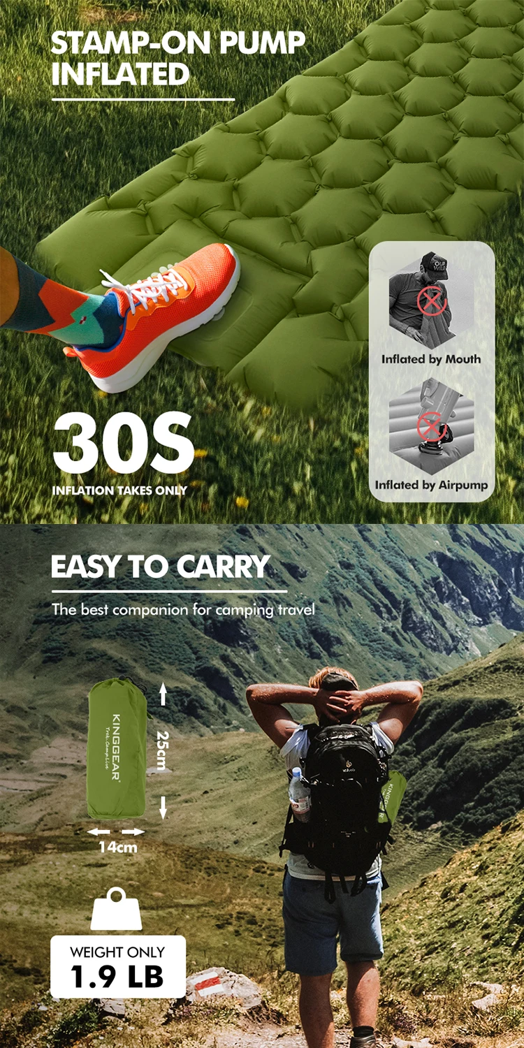 Kinggear Compact Ultralight Tpu Inflatable Camping Sleeping Pad With ...