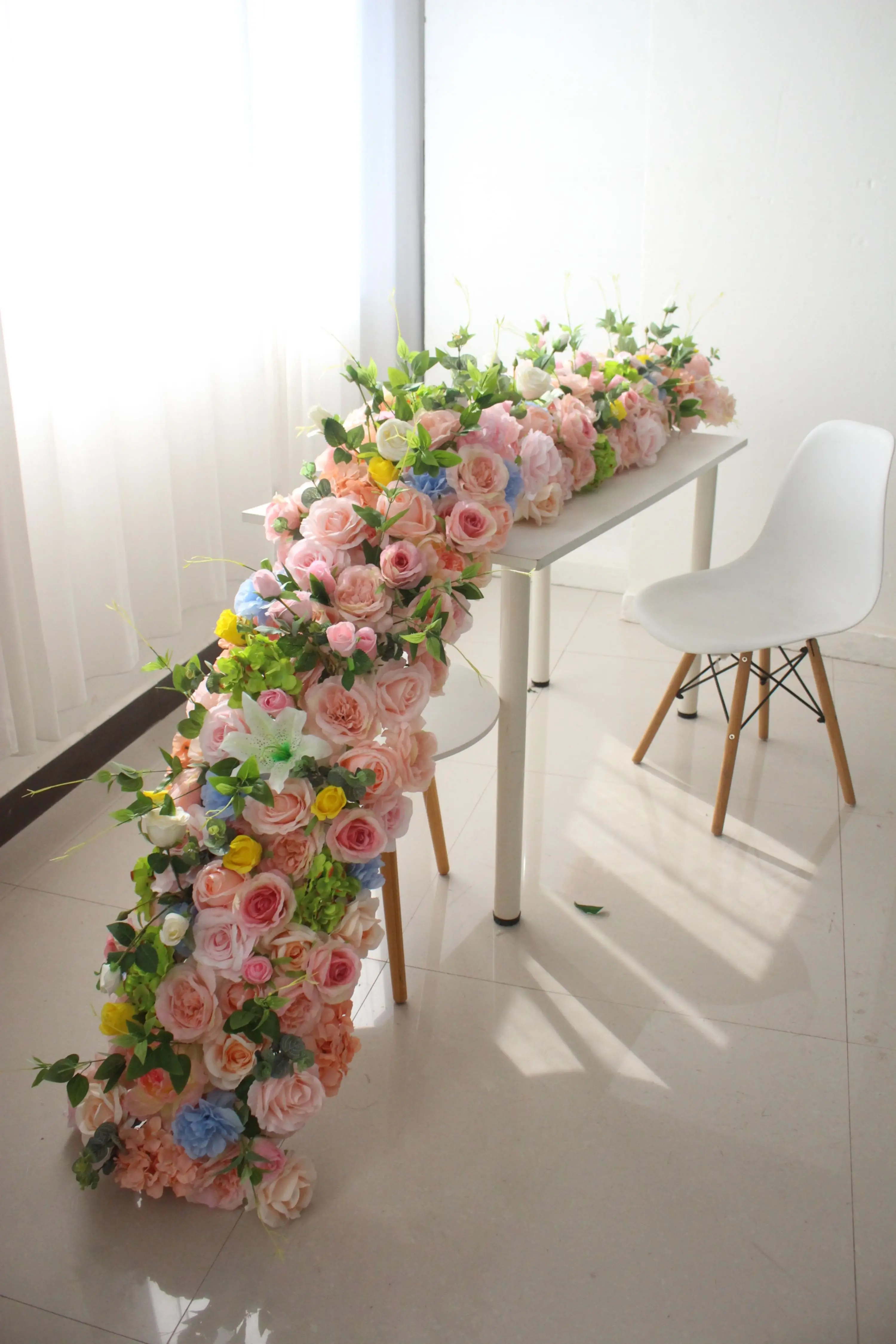 Custom Artificial Length Silk Rose Eucalyptus White Wedding Running ...