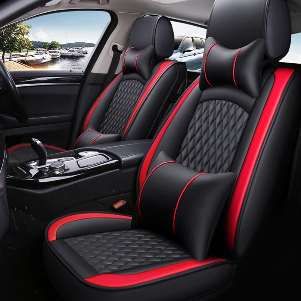 Muchkey Leather Car Seat Headrest Waterproof Full Surrounded All Season Universal Size For 5 ...