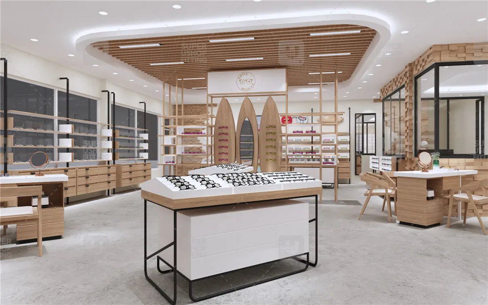 Custom Wooden Optical Shop Furniture Eyewear Display Showcase Trendy Retail Brand Optical Shop ...