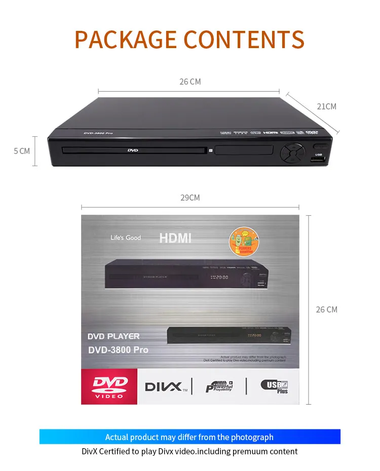 Life's Good DVD-3800 Pro 3D Blu Ray DVD Player for Home - AV Input, USB ...