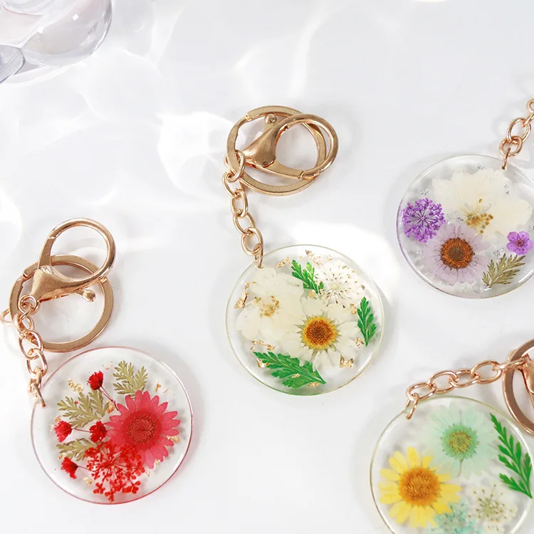 Wholesale Natural Dried Floral Keychains - Colorful Sunflowers