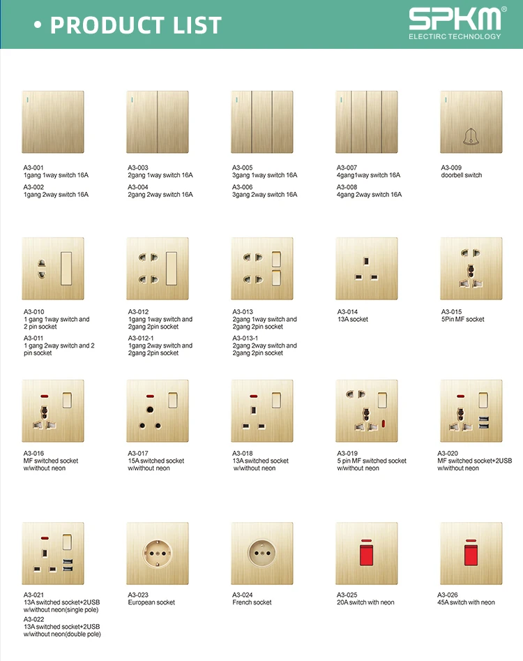 86 Type Metal Golden Color Socket Universal Type Double 2 Gang Wall ...