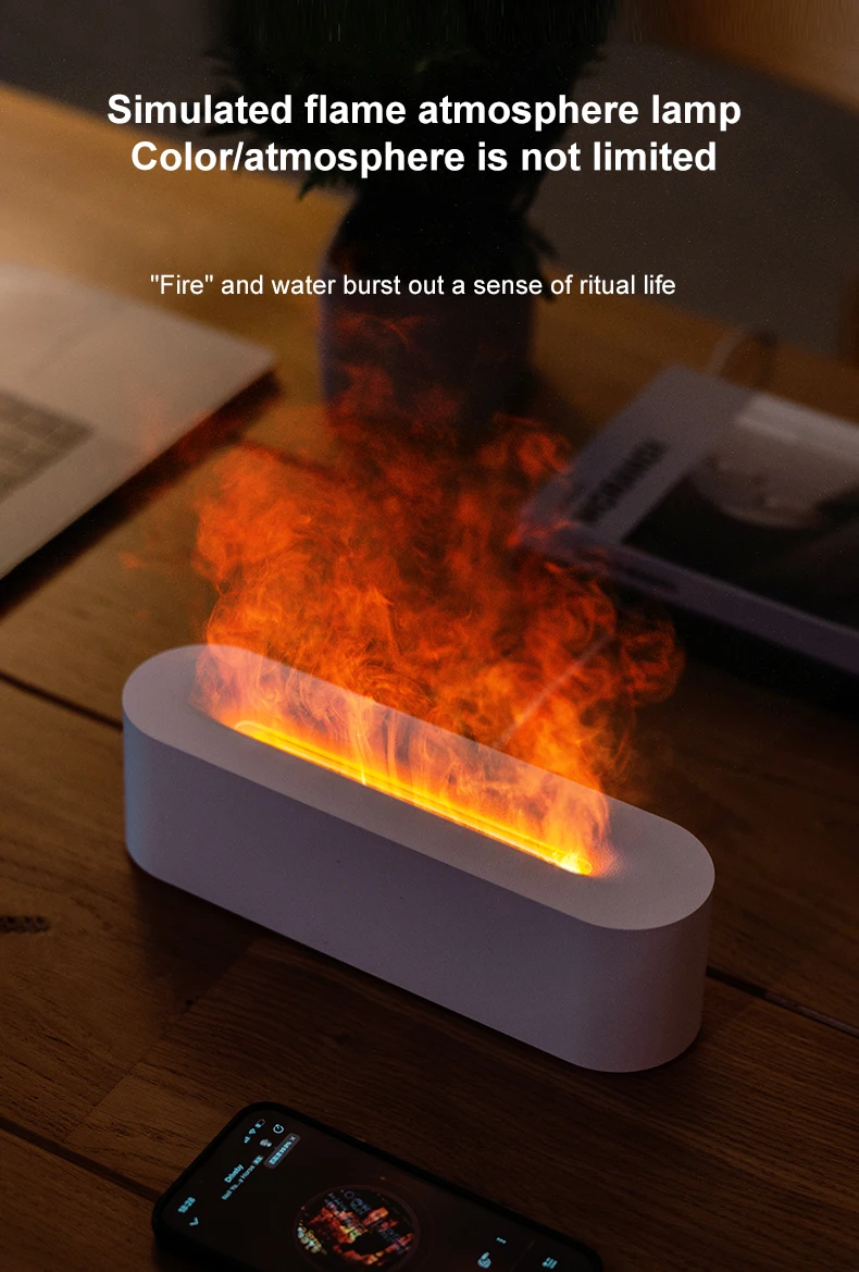Desktop Usb Fire Diffuser Essential Oil Mini Flame Humidifier Diffuser ...