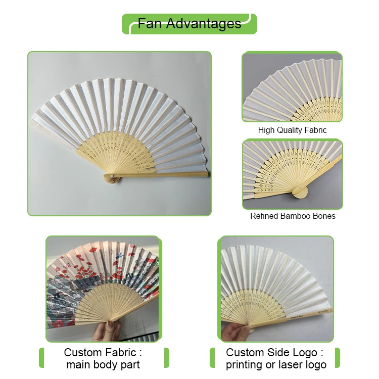 Diy Engraved White Folding Elegant Silk Hand Fan With Gift Bag Wedding ...