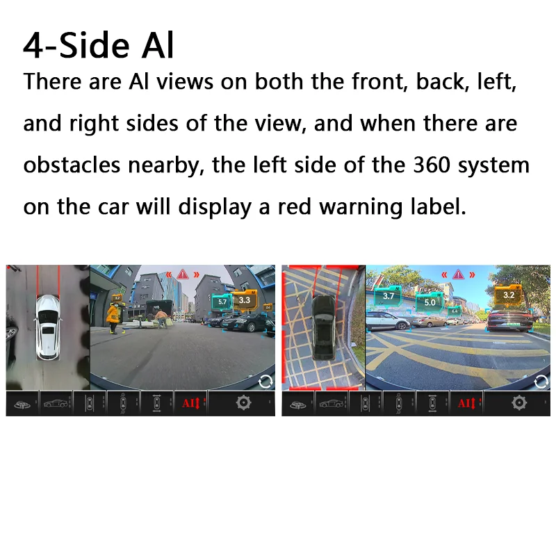 Hesida 360 AI Degree Car Security Camera 3D Bird View System 4 Way Split Screen Car Reversing ...